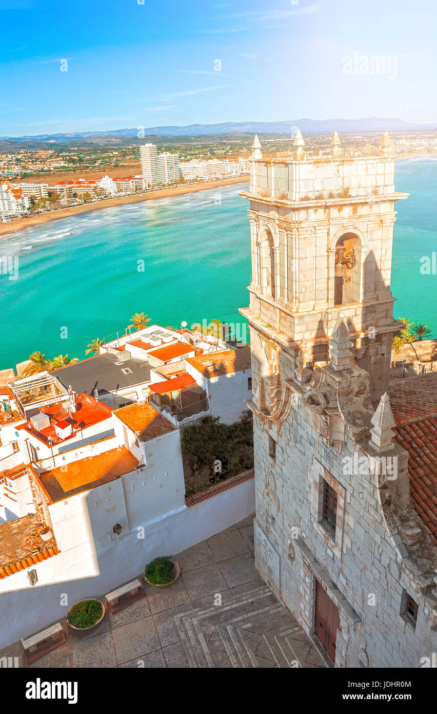 View of the sea from a height of Pope Luna's Castle. Valencia, Spain ...