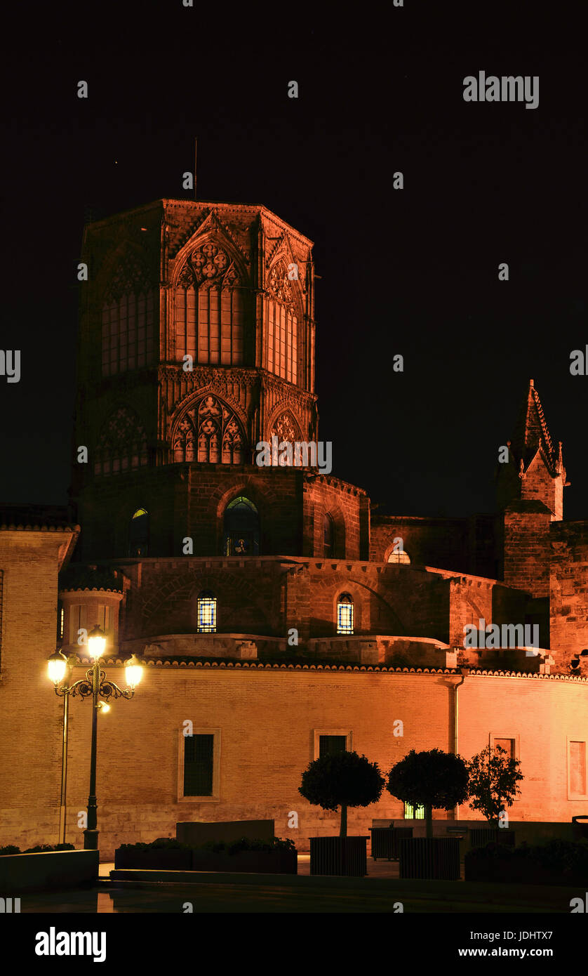Spain. Valencia. Night cityscape. View of the Valencia Cathedral Stock ...