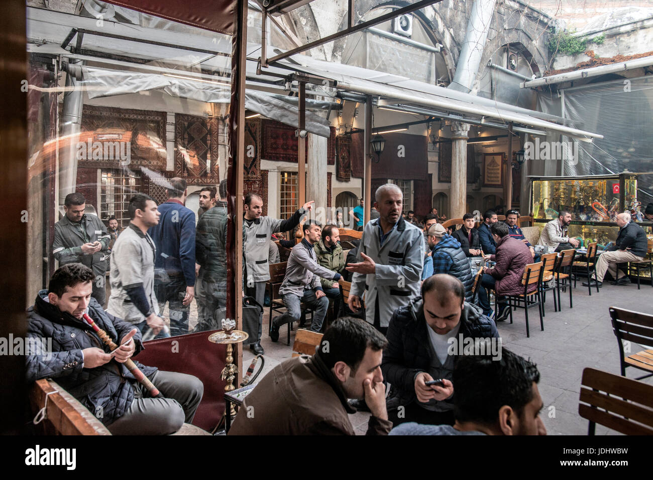 Narghile café, in old columned courtyard at Beyazit, Istanbul Turkey ...