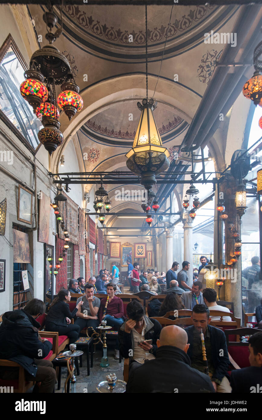 Narghile café, in old columned courtyard at Beyazit, Istanbul Turkey ...