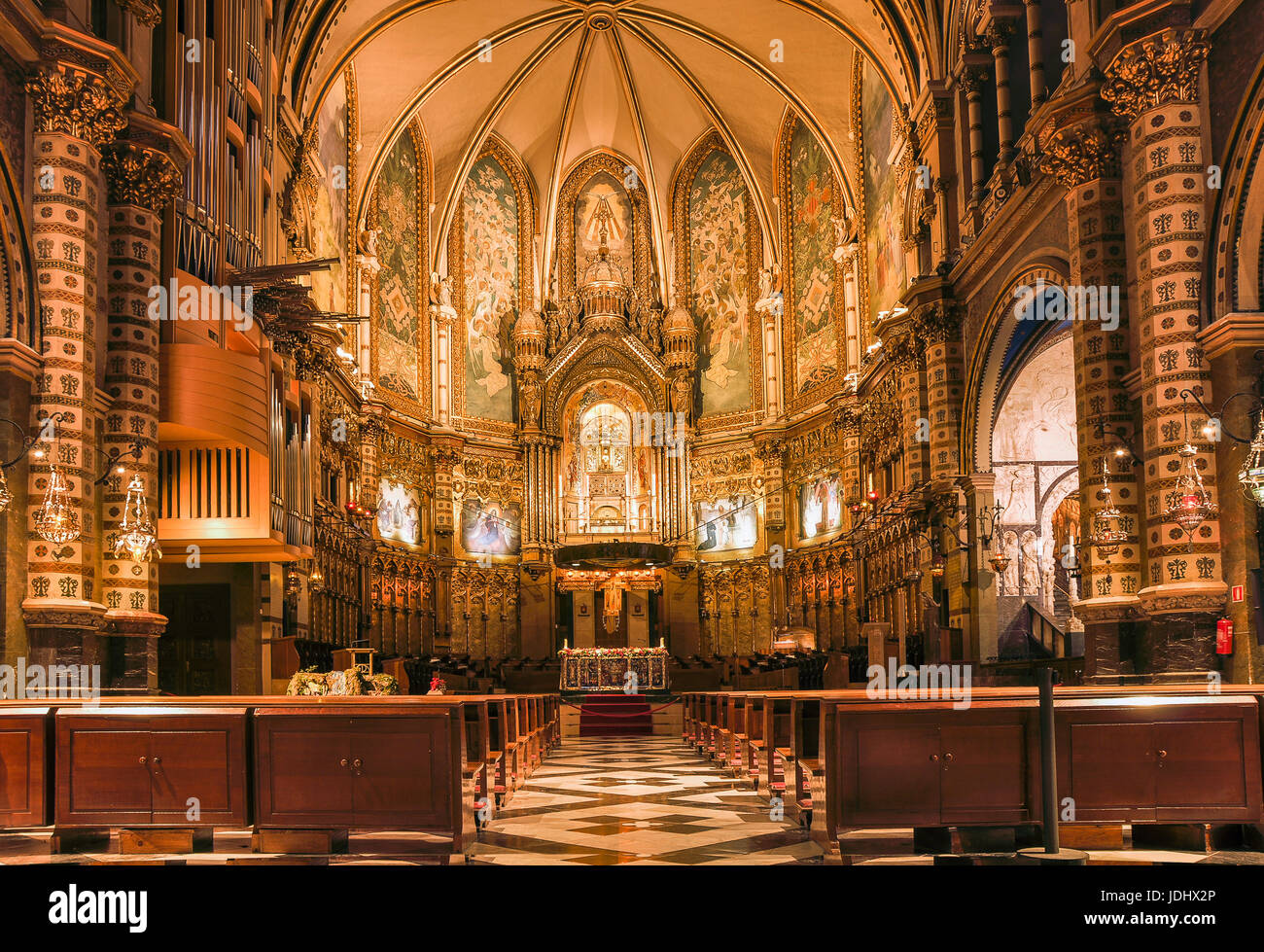 Spain. Catalonia. Interior of the Church of Montserrat. Abbey is ...