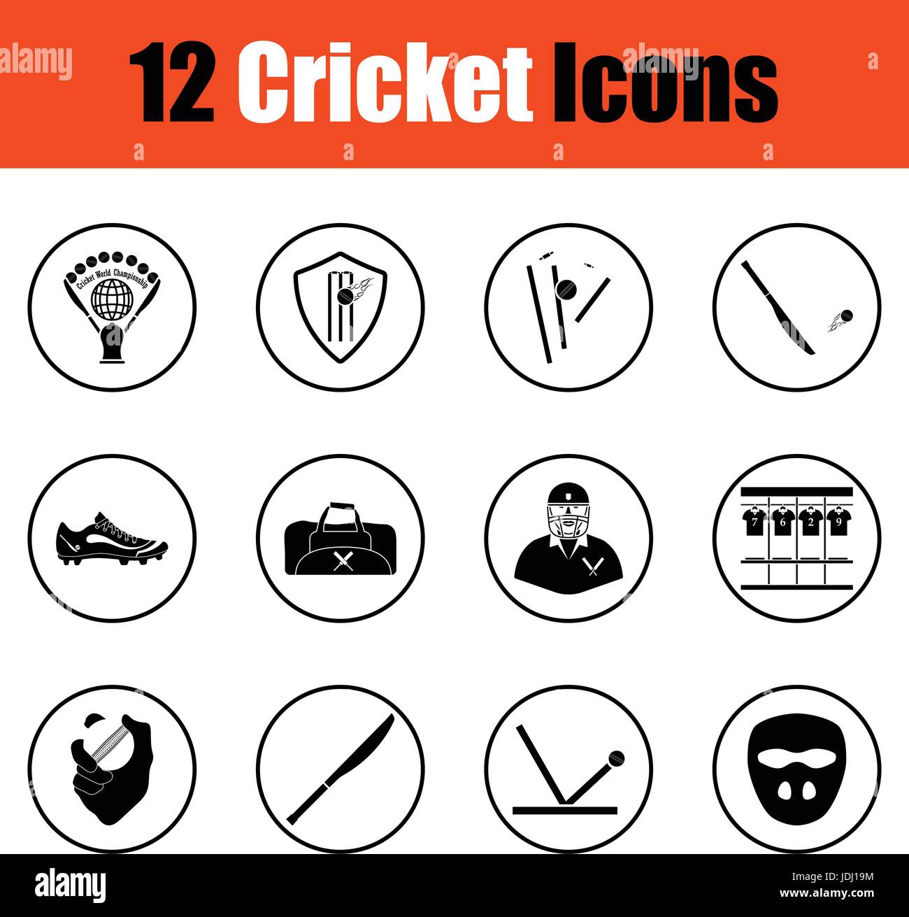 Cricket icon set. Thin circle design. Vector illustration Stock Vector ...