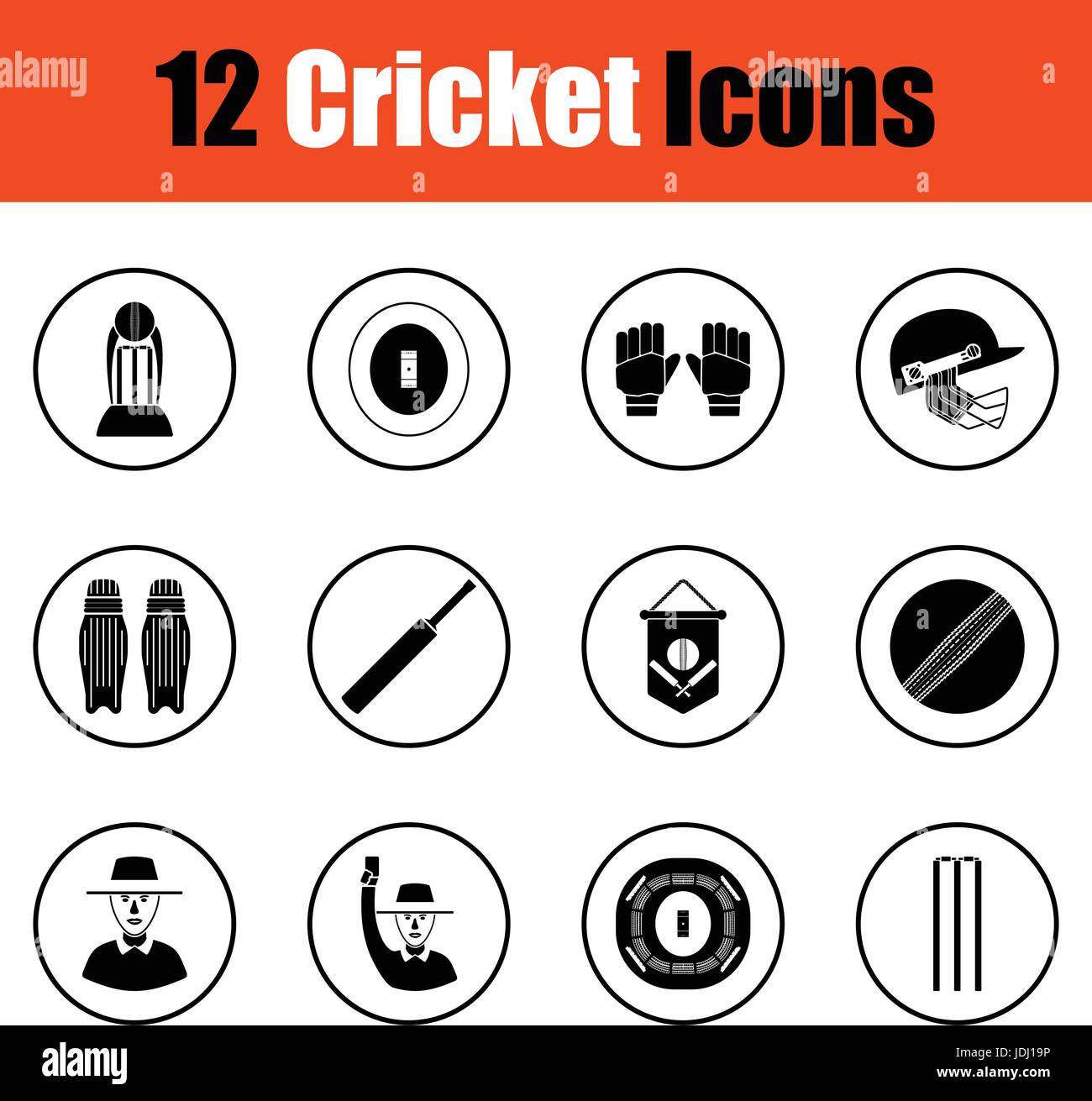 Cricket icon set. Thin circle design. Vector illustration Stock Vector ...
