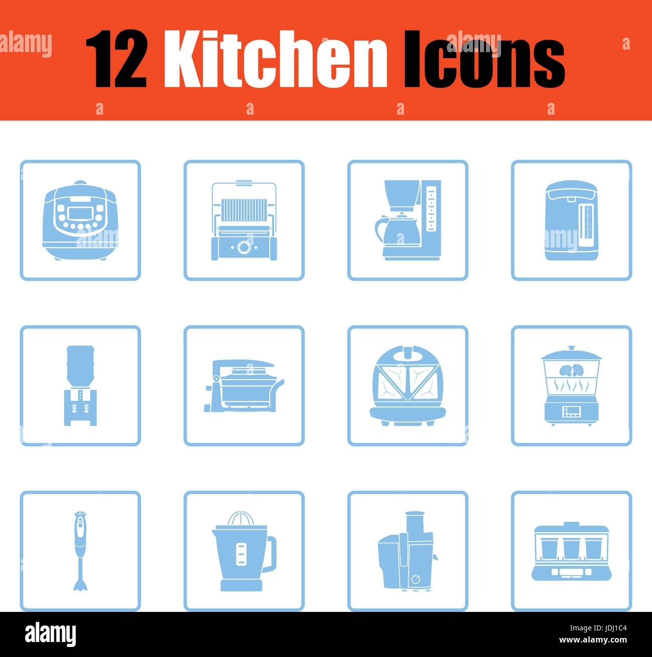 Kitchen icon set. Blue frame design. Vector illustration Stock Vector ...