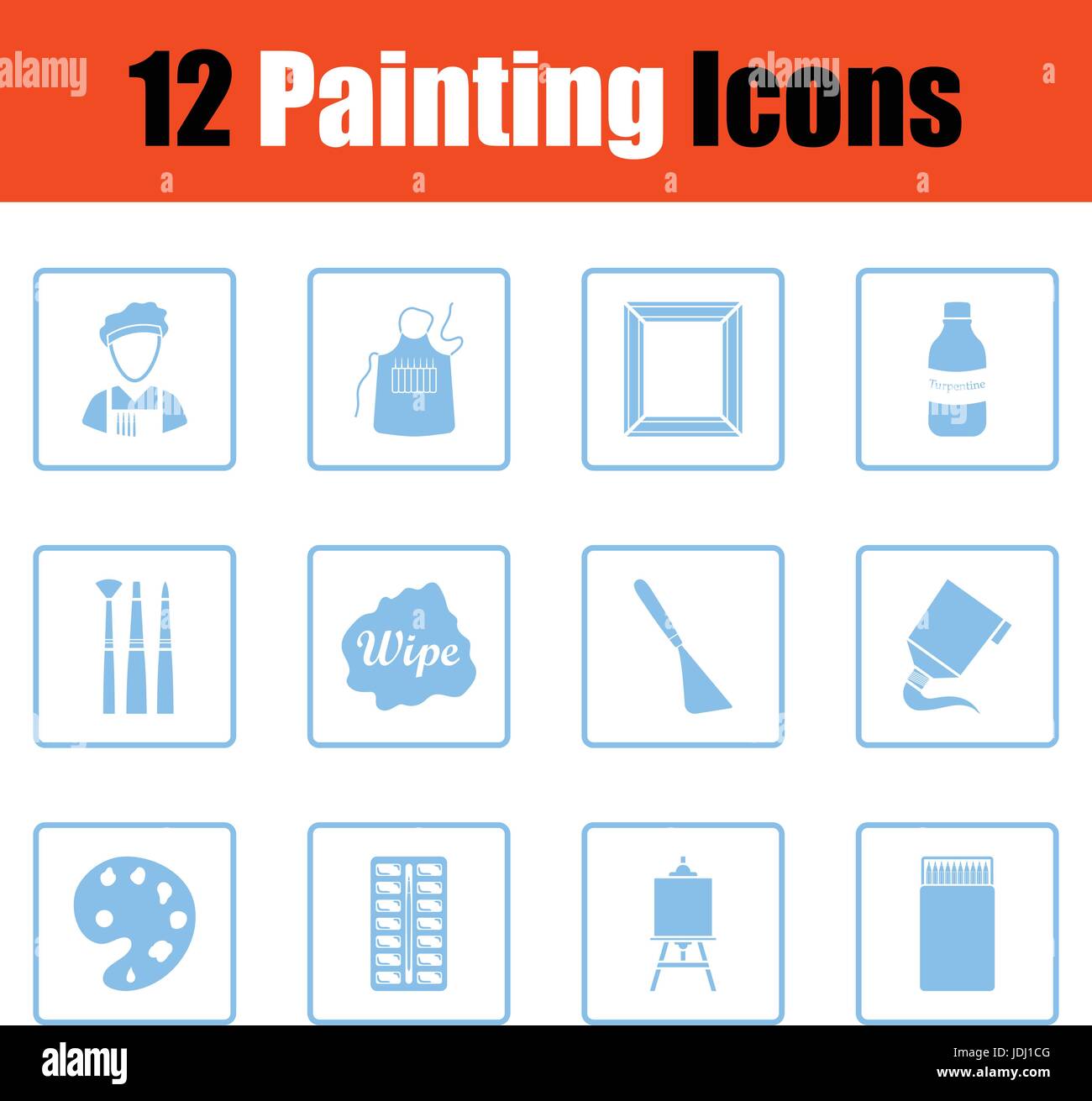 Set of painting icons. Blue frame design. Vector illustration Stock ...