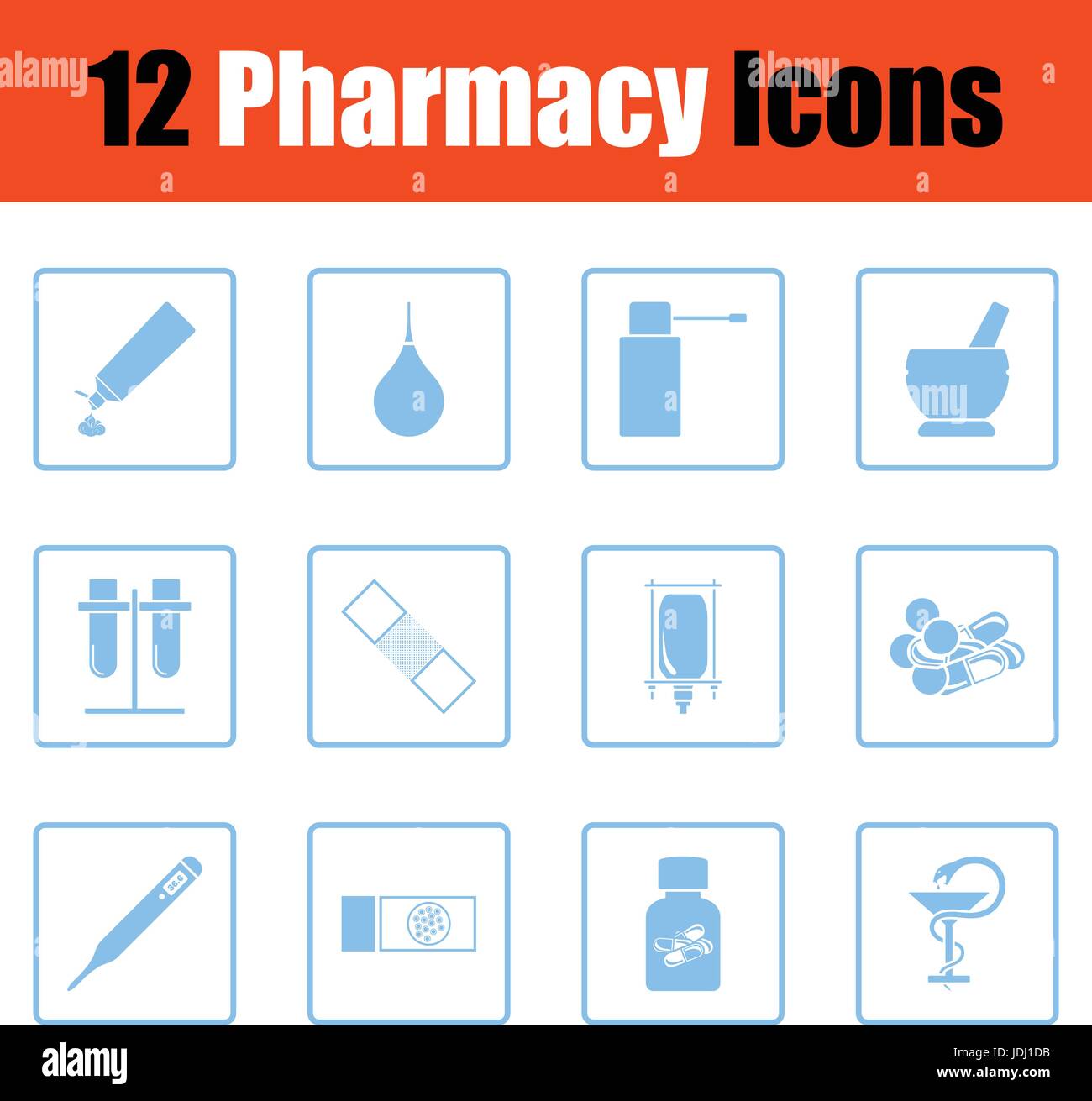 Set of twelve pharmacy icons. Blue frame design. Vector illustration ...