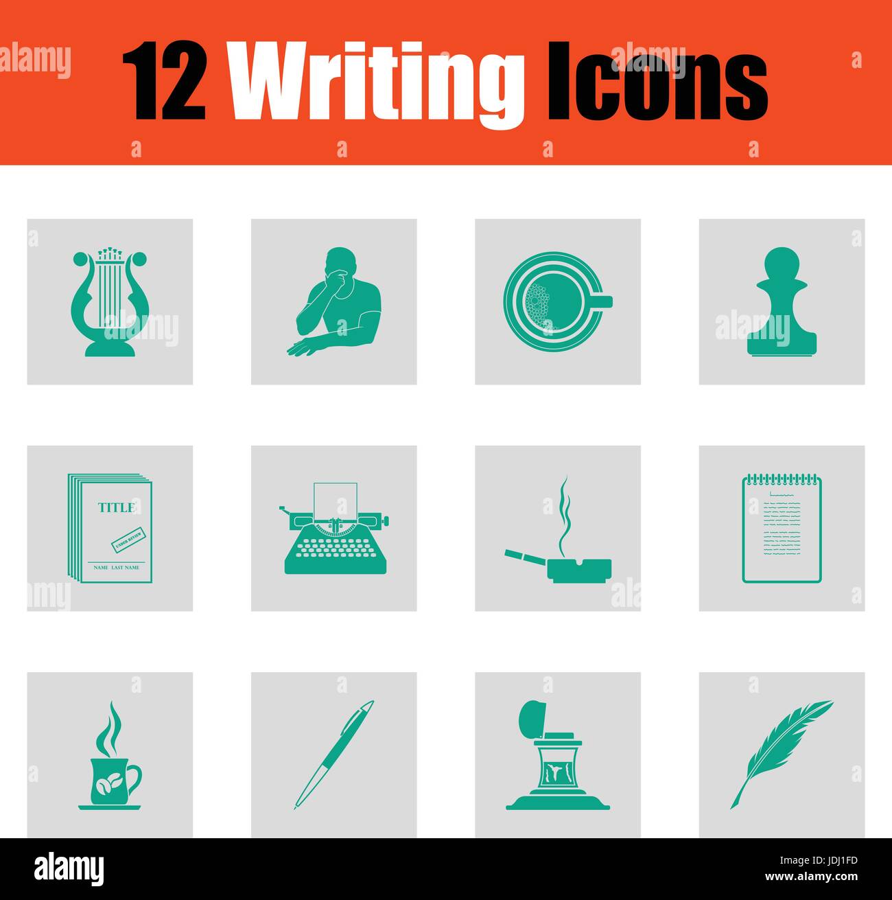 Set of Writing icons. Green on gray design. Vector illustration Stock ...
