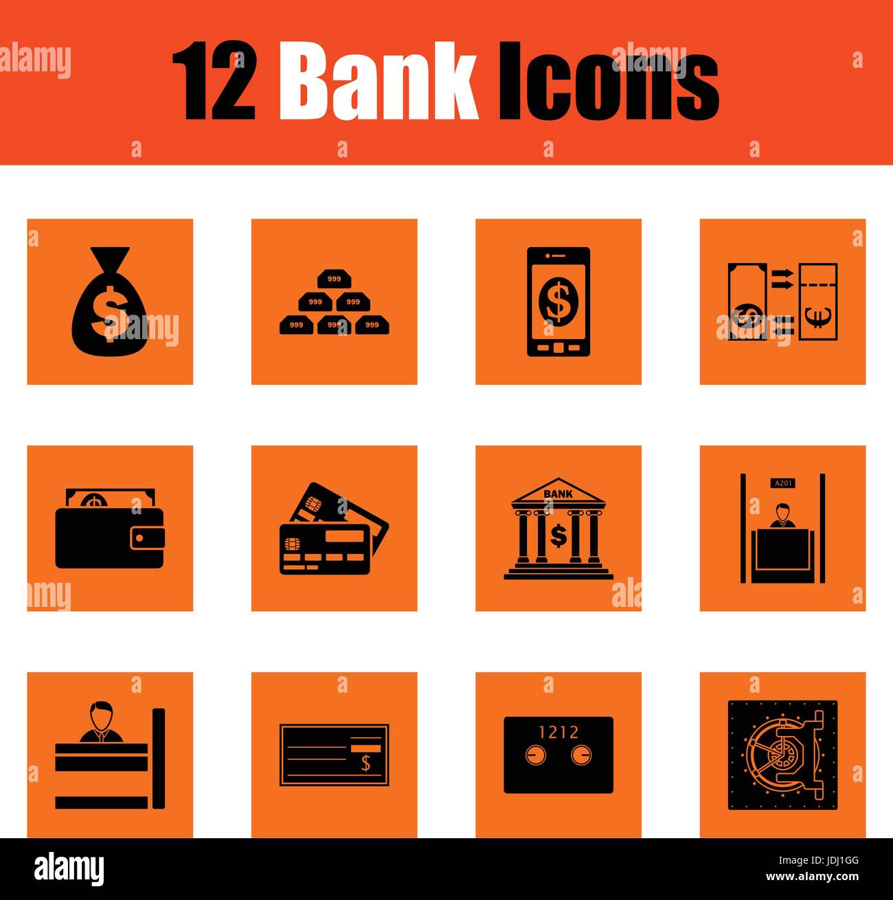 Set of bank icons. Orange design. Vector illustration Stock Vector ...