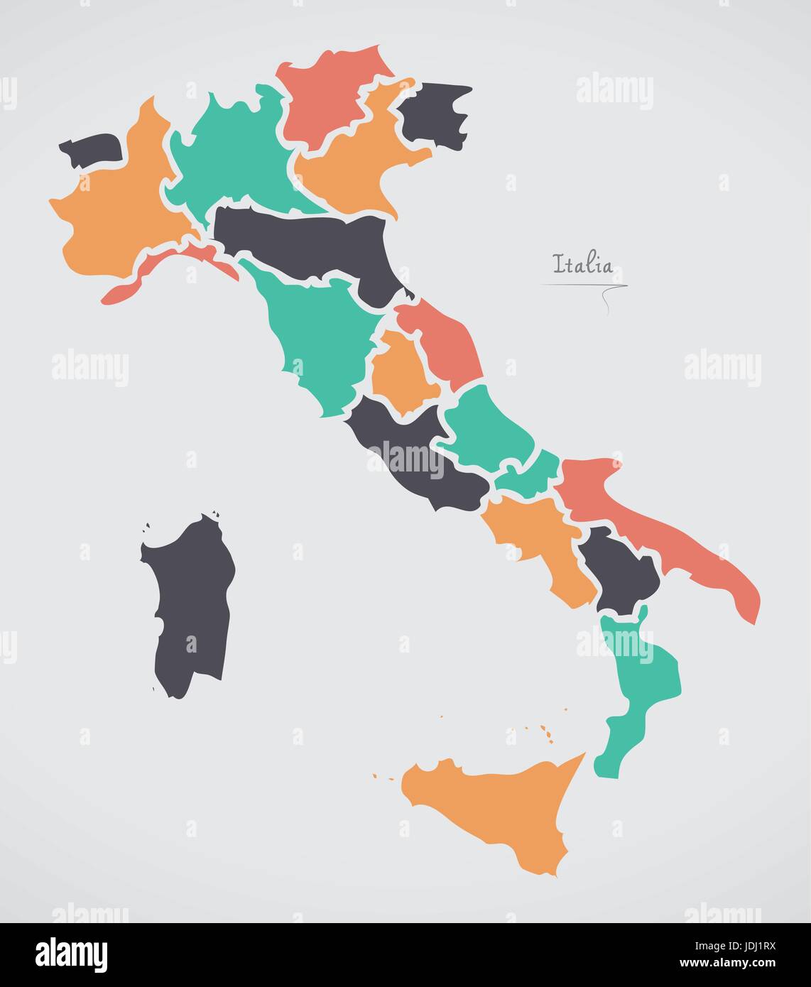 Italian Map with regions and modern round shapes Stock Vector Image ...