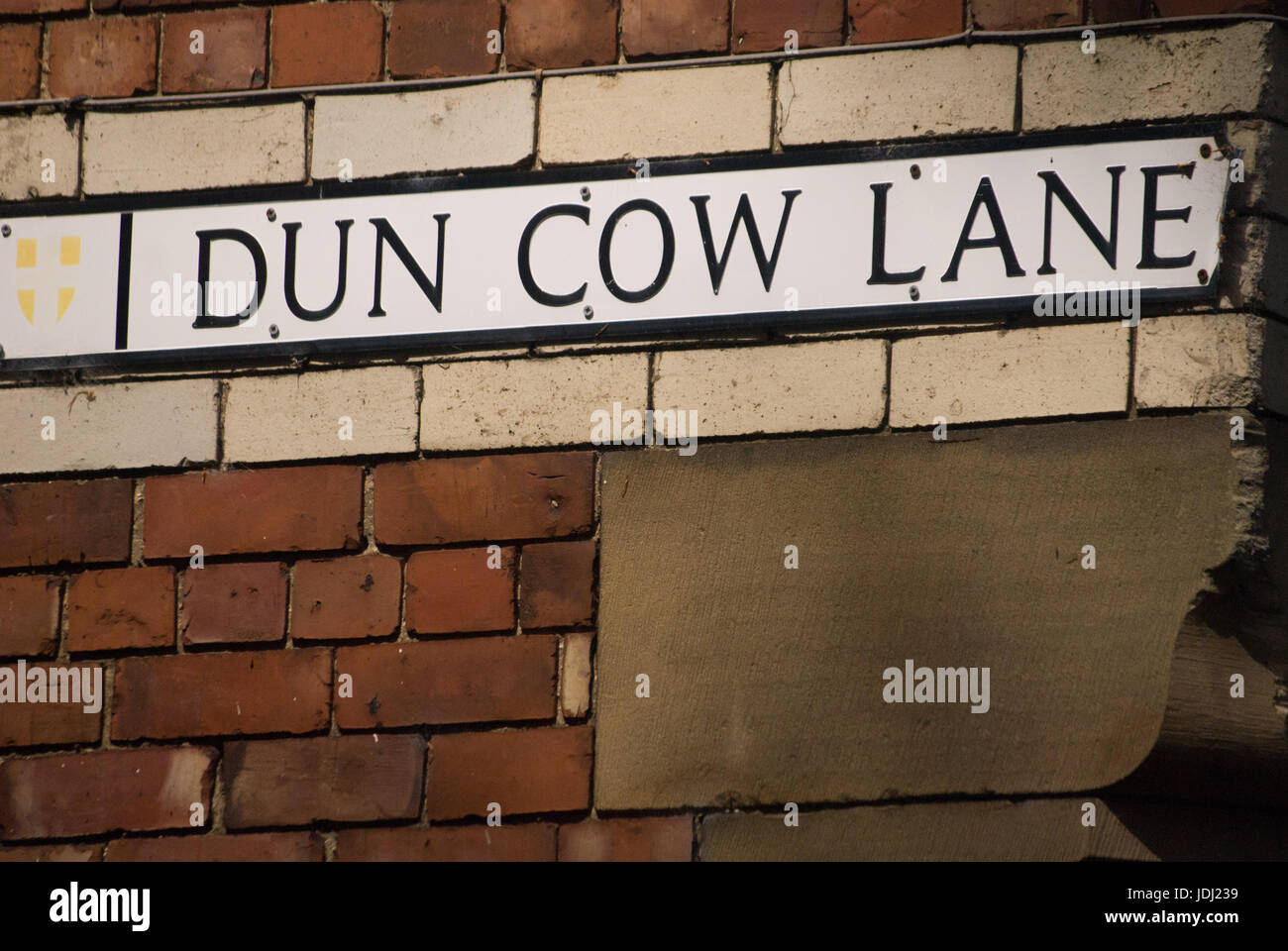 Dun Cow Lane street sign, Durham Stock Photo - Alamy
