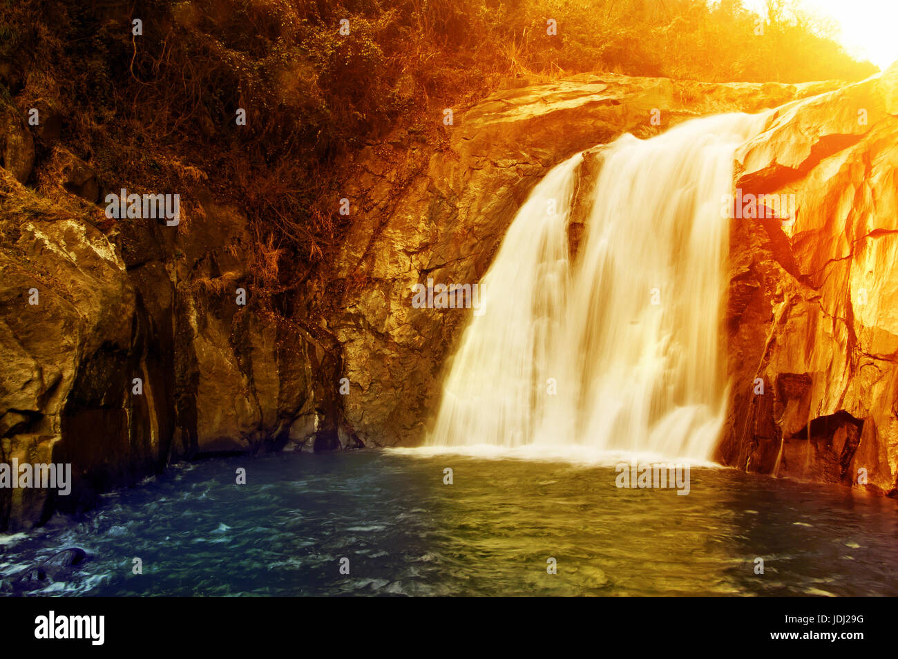 Mountain waterfall, like a piece of white cloth floating down Stock ...