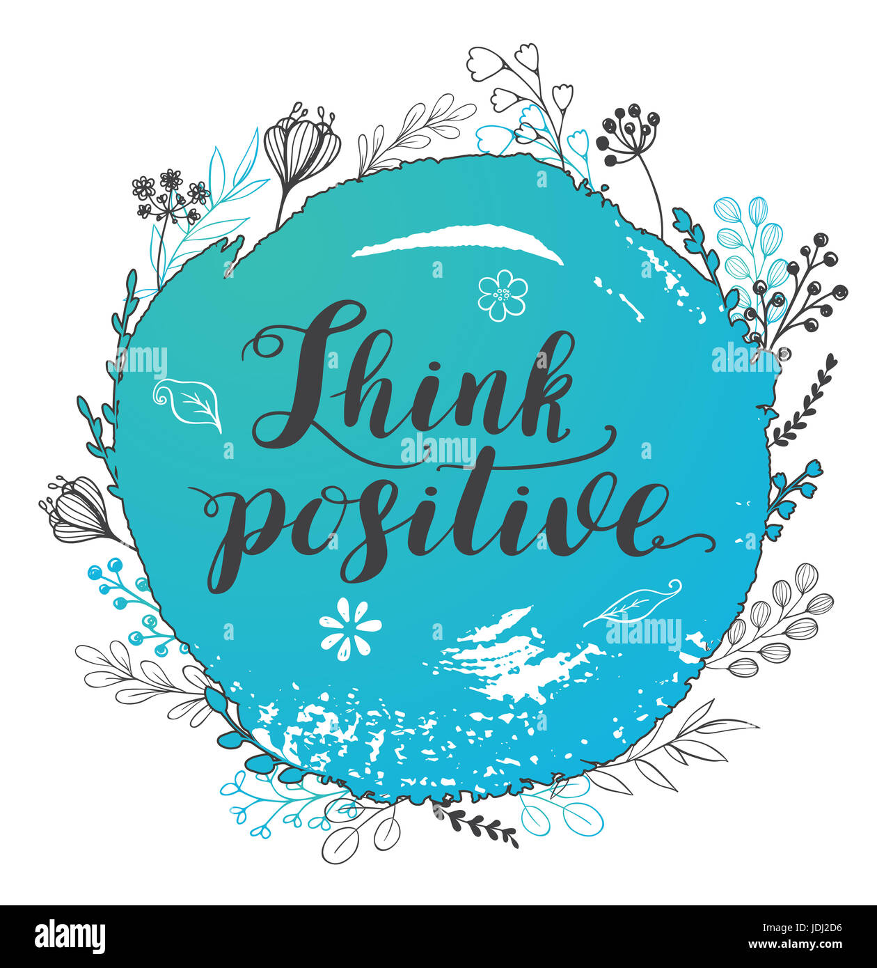 Abstract greeting card with blue round blot and calligraphy. Think ...