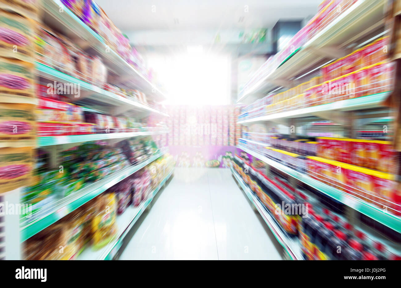 Wide perspective of empty supermarket aisle Stock Photo - Alamy