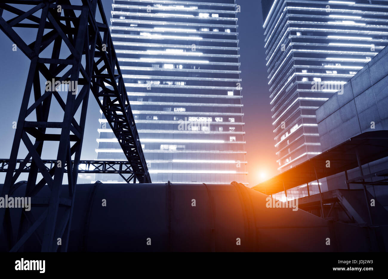 Modern city night view skyscrapers Stock Photo - Alamy