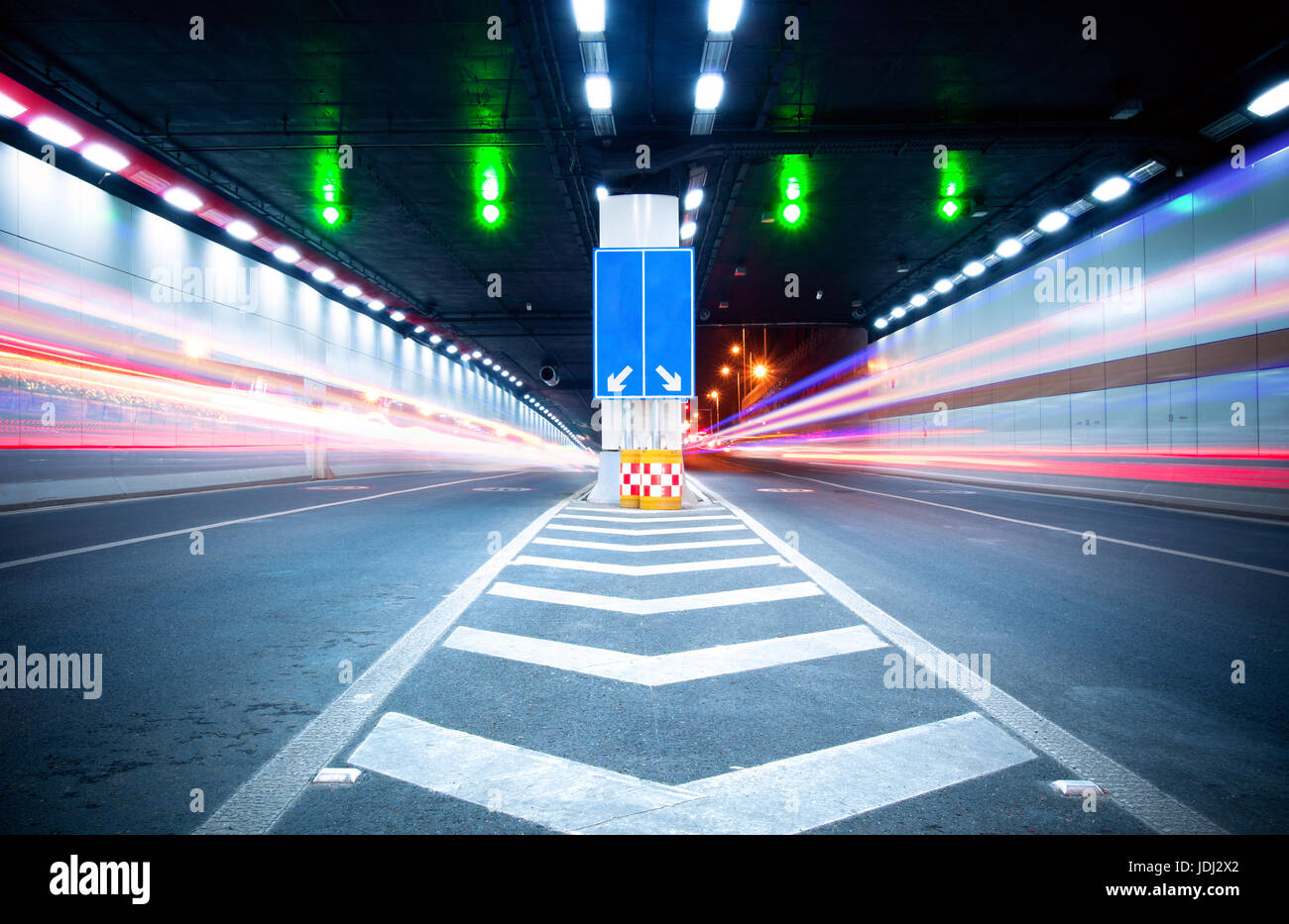 Abstract speed motion in urban highway road tunnel, blurred motion ...