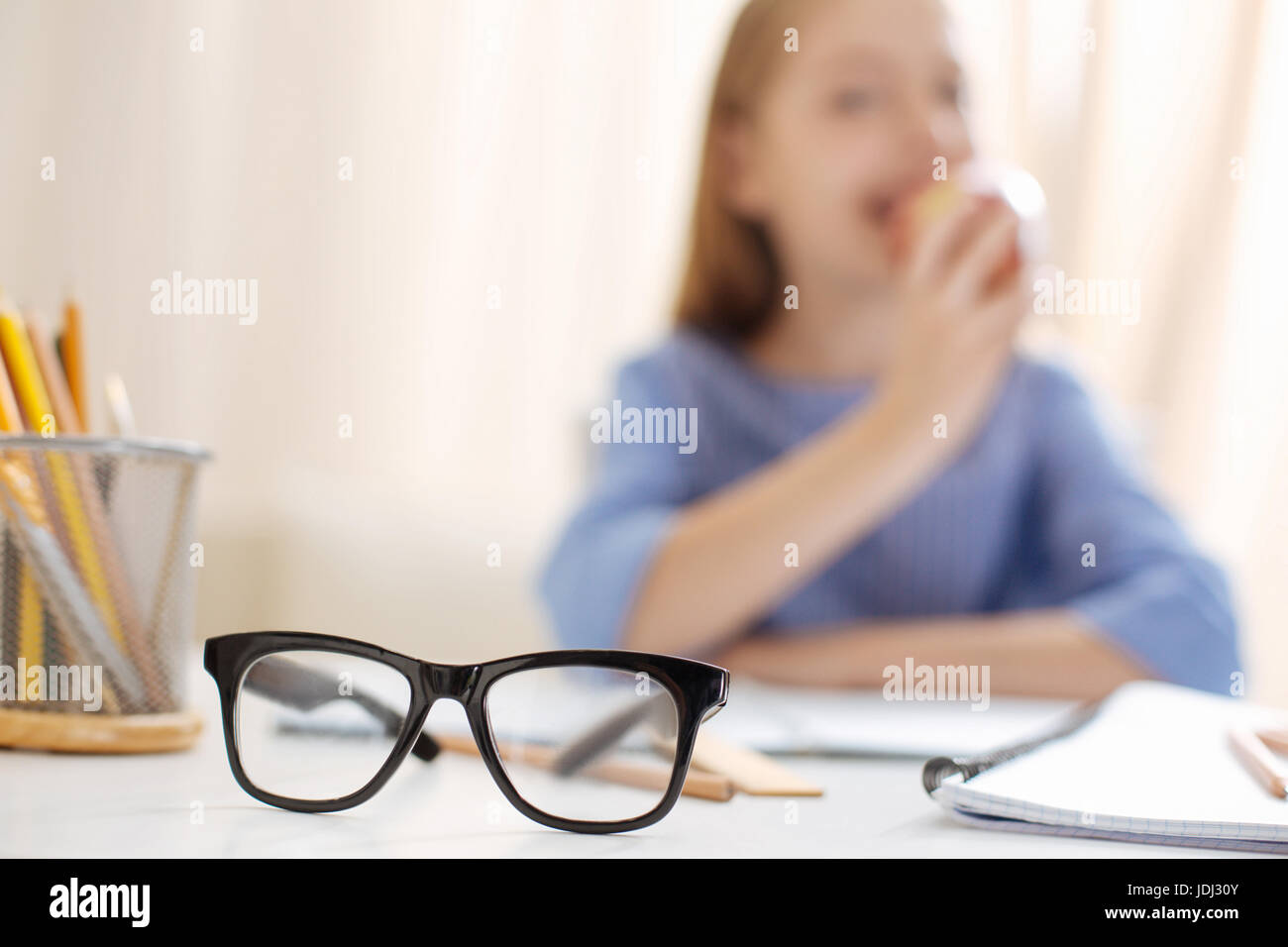 Hardworking nice student having a little break Stock Photo - Alamy