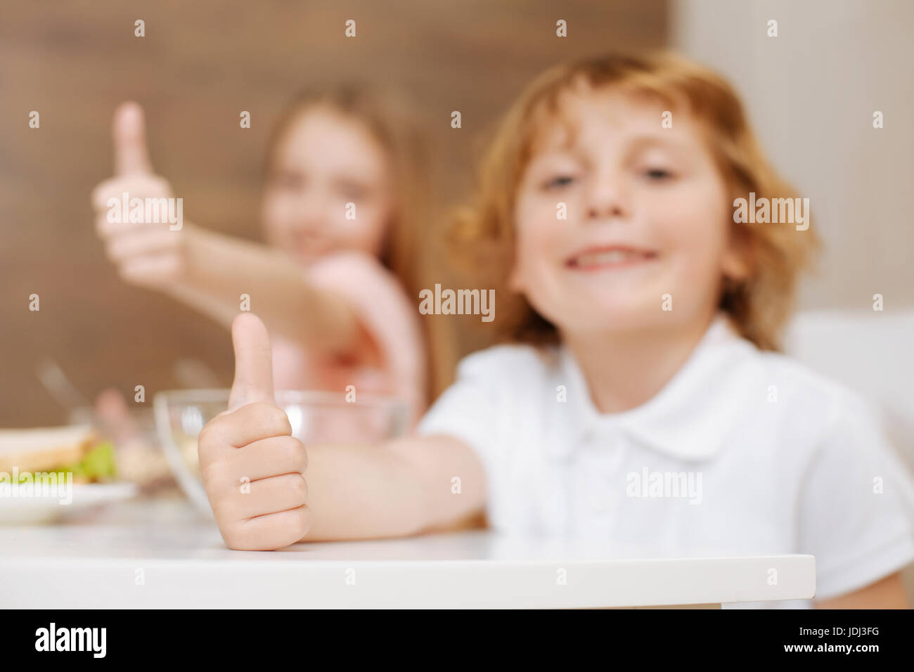 Admirable active children showing how much they enjoying morning Stock ...