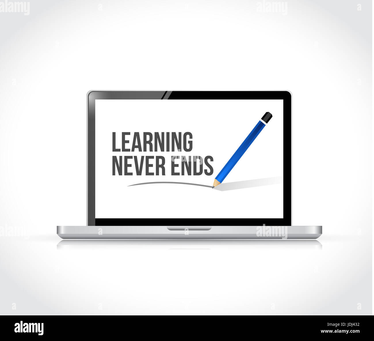 learning never ends sign on a computer. isolated illustration over ...