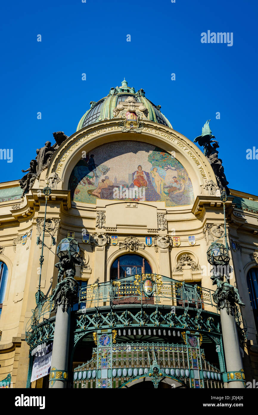 The colourful City hall balcony in Prague, Czech Republic Stock Photo ...