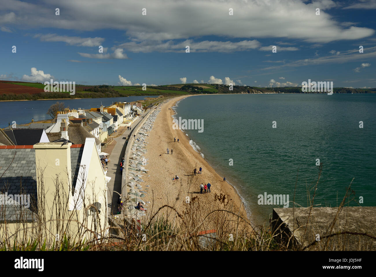 The view along Slapton Sands from above the houses at Torcross Stock ...