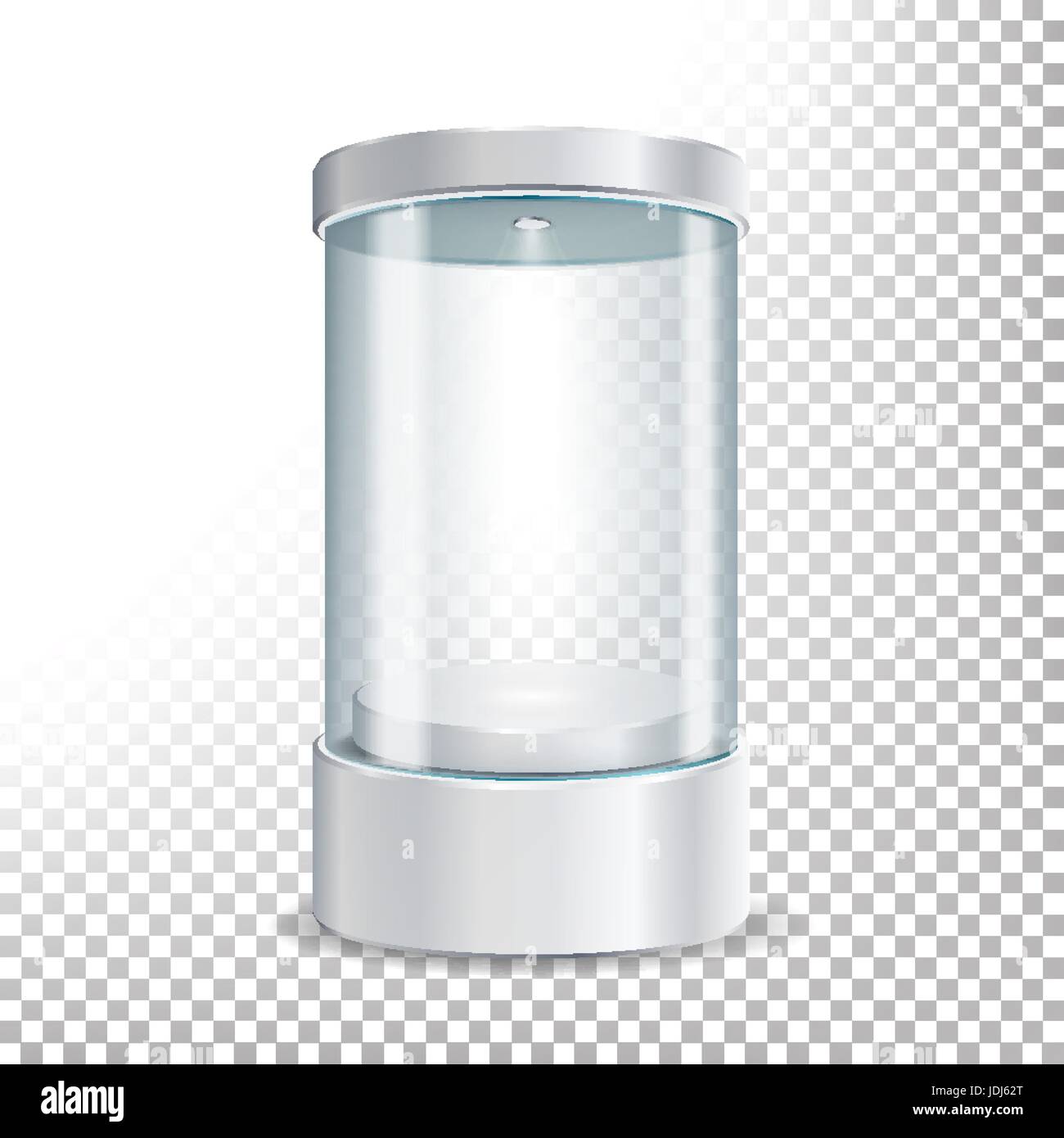 Round Empty Glass Showcase Podium With Spotlight And Sparks. Blank For ...