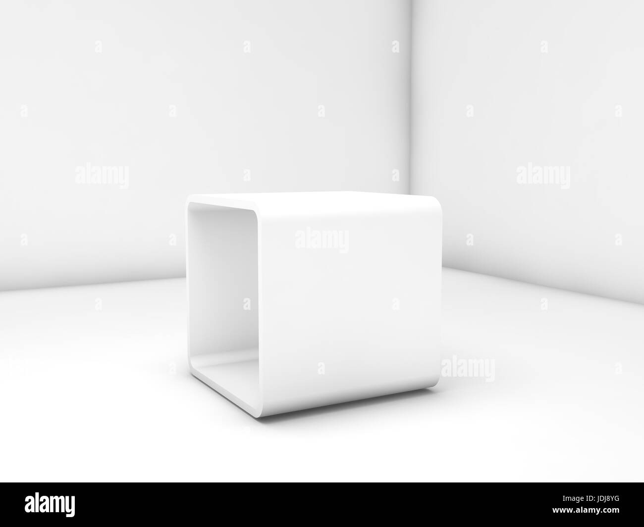 Empty white exhibition stand box in blank room interior, 3d ...
