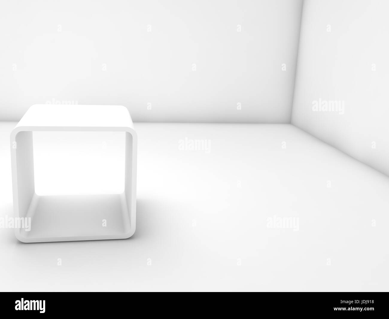 Empty white exhibition stand box in blank interior, 3d illustration ...