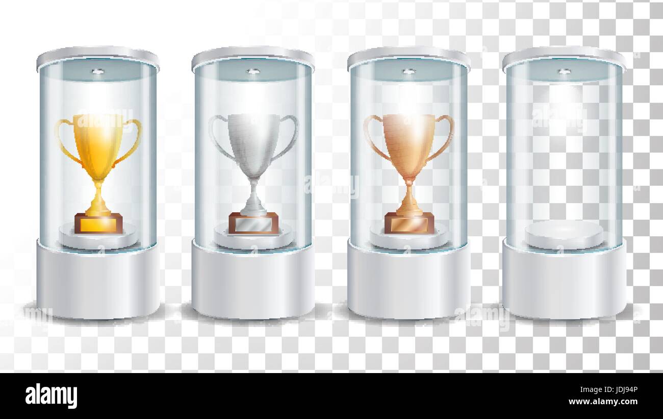Transparent Glass Museum Showcase Podium With Golden, Silver, Bronze ...