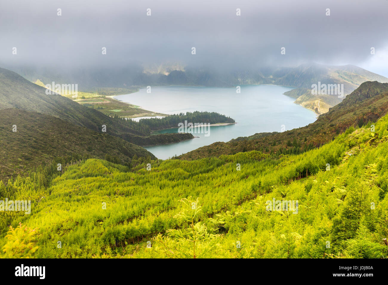 Lake of Fire (Lagoa do Fogo) in the crater of the volcano Pico do Fogo ...