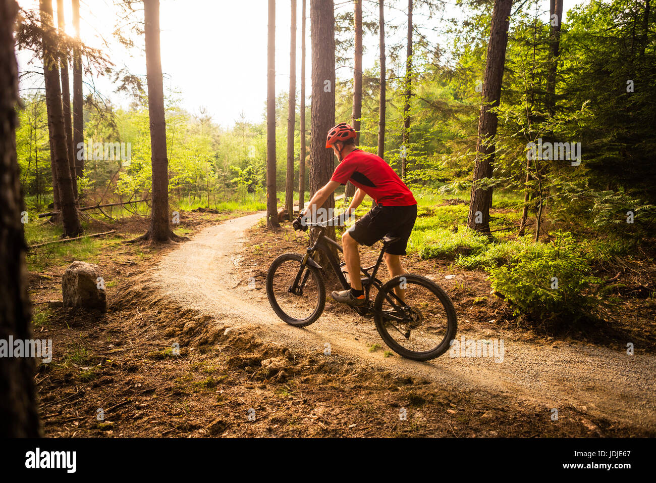 Mountain biker riding on bike in spring inspirational mountains ...