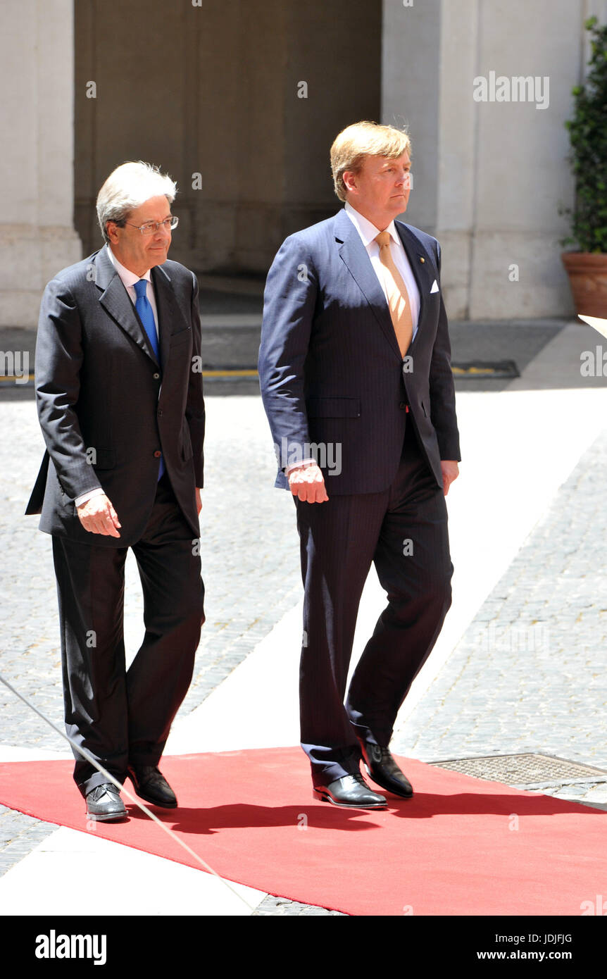 Roma, Visita dei Reali di Olanda . Pictured : Paolo Gentiloni; King ...