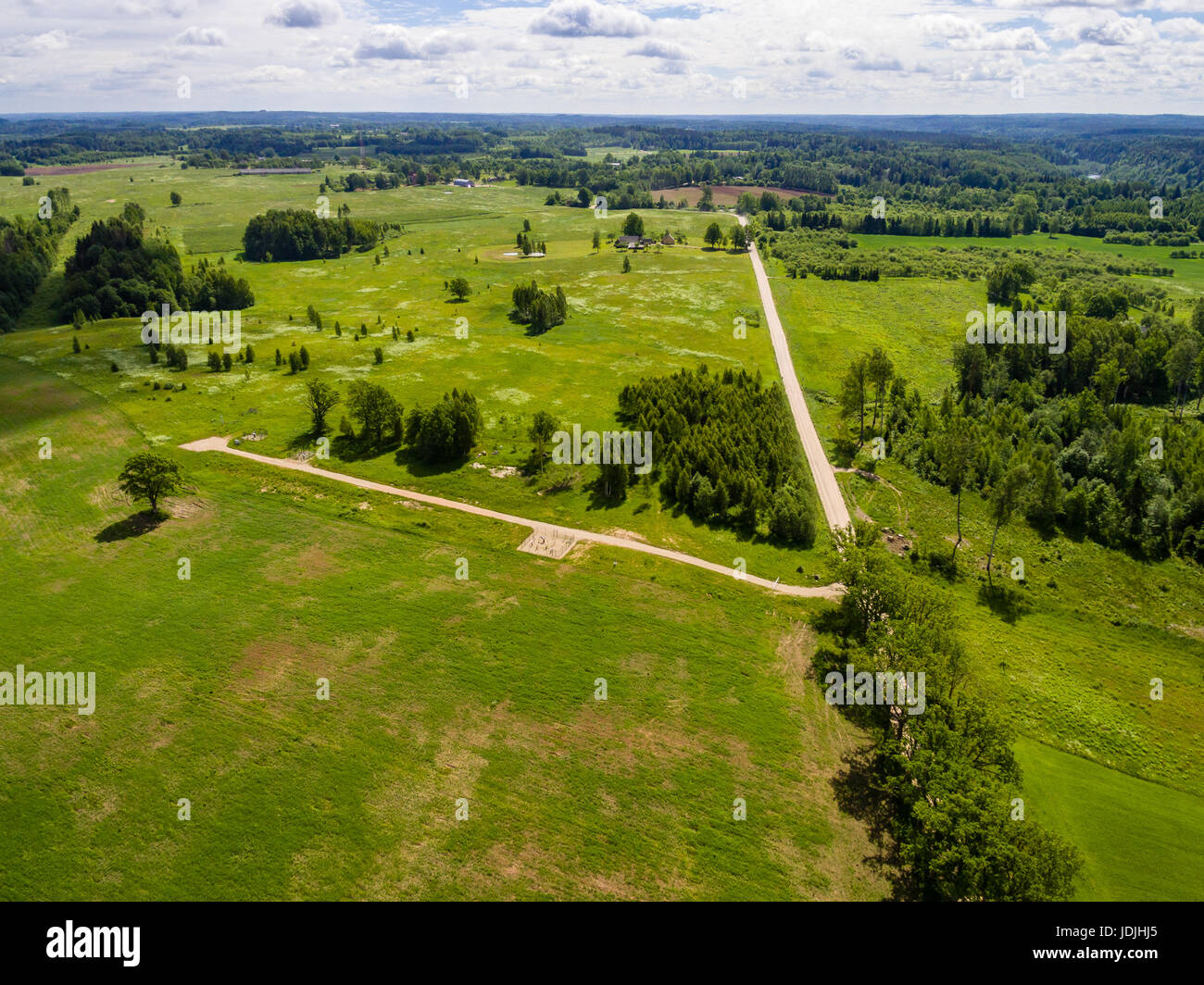 drone image. aerial view of rural area with freshly cultivated fields ...