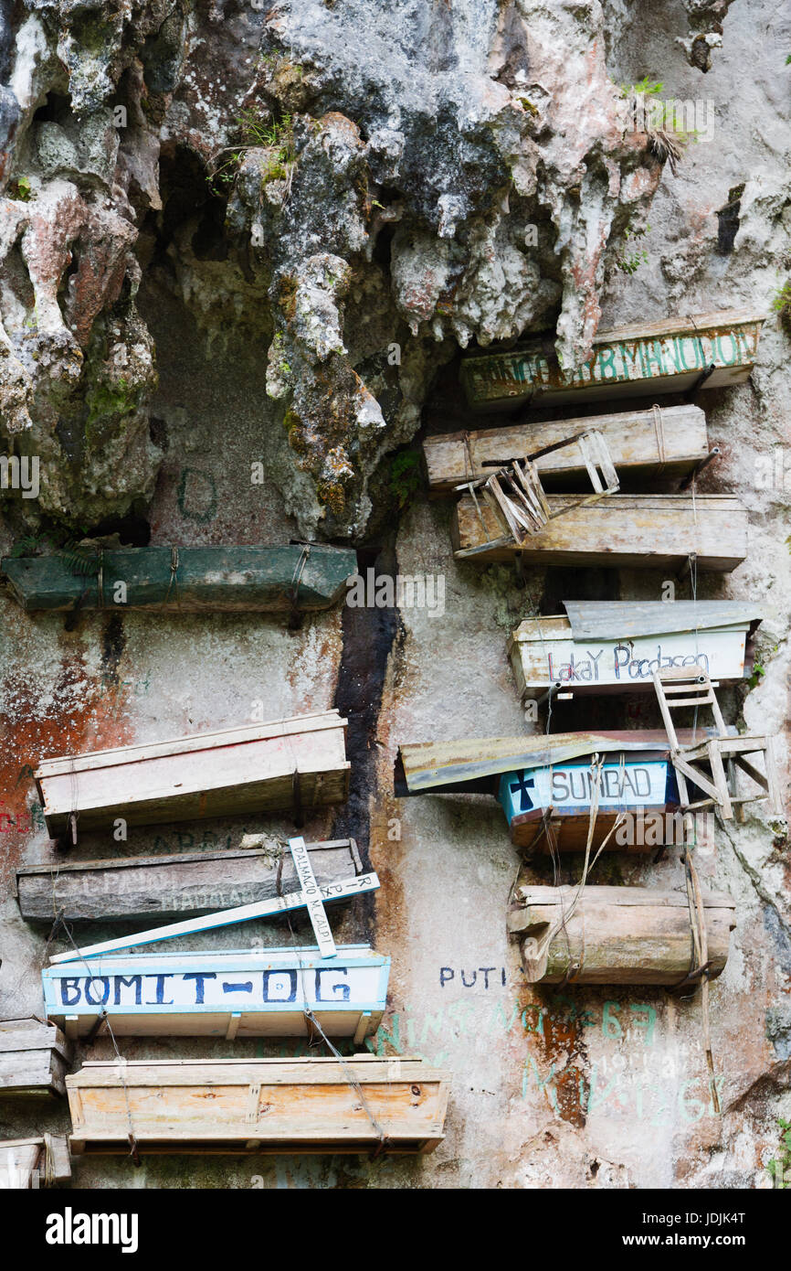 in philipphines the typical hanging cemetery in the mountain cliff ...