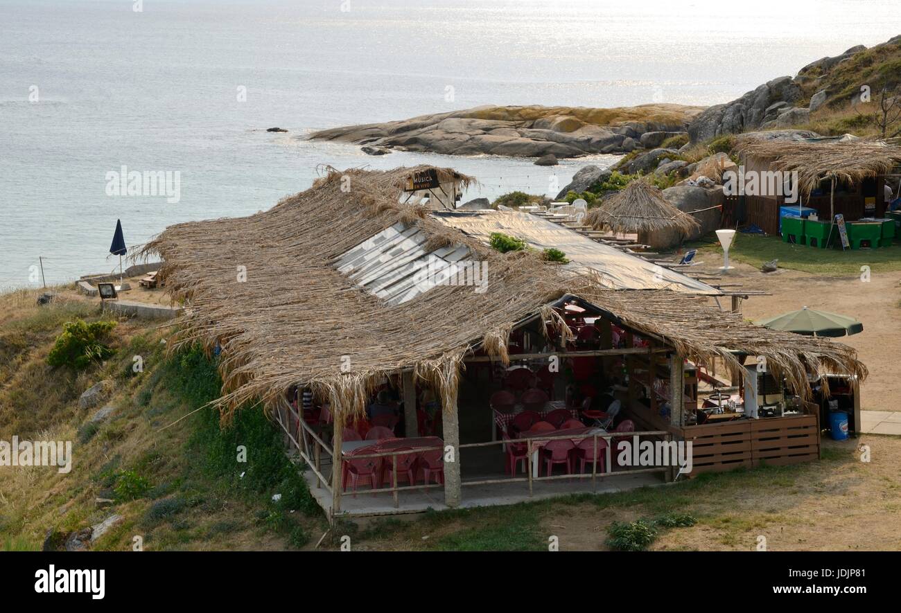 Rustic beach bar in San Vicente del Mar, in the province of Pontevedra ...