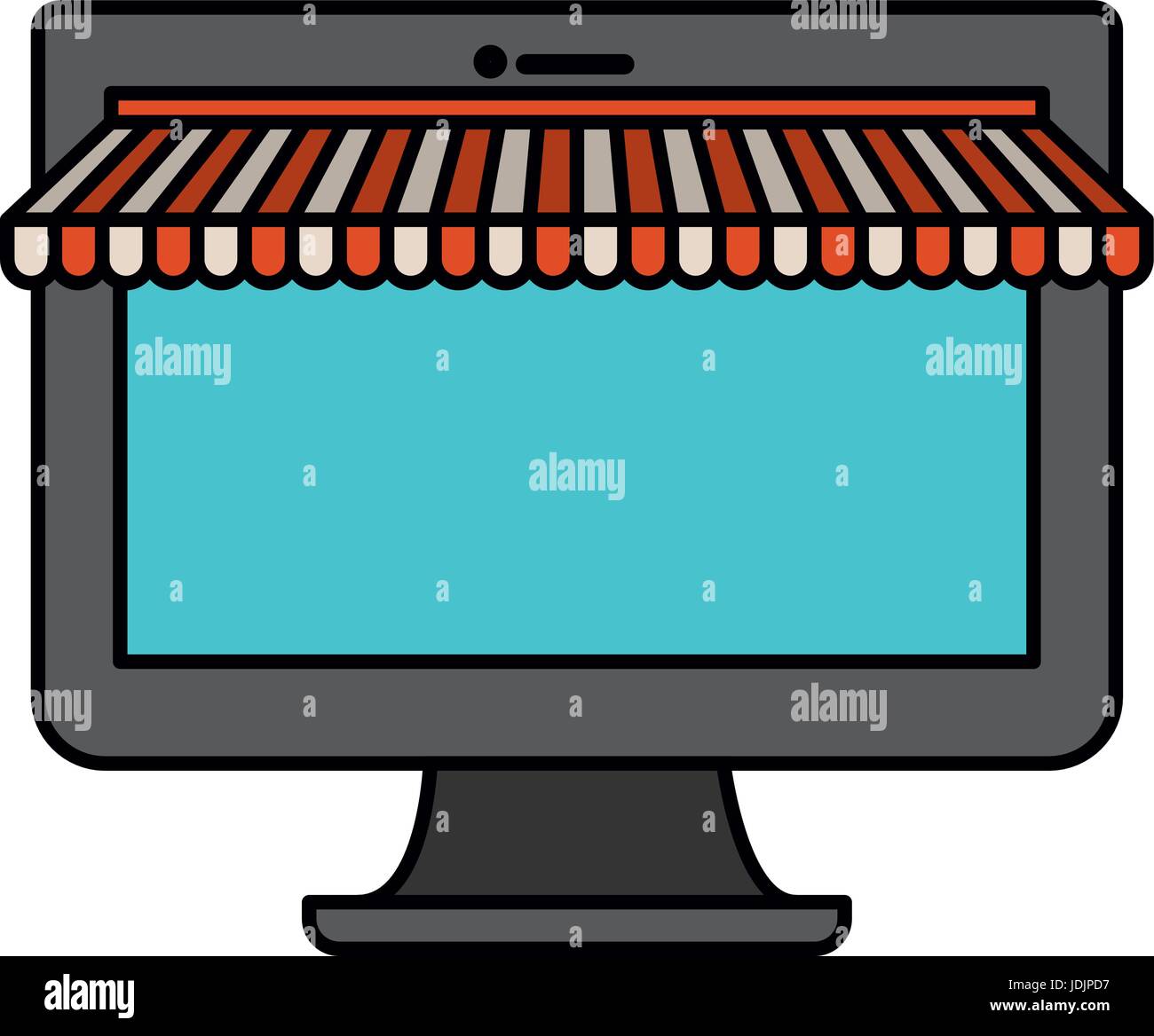 white background with colorful silhouette desktop computer online store ...