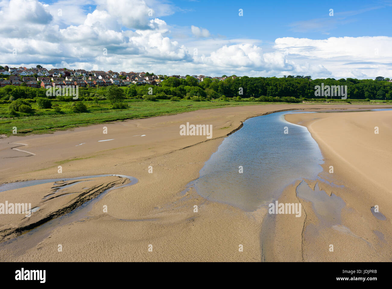 The Taw Estuary and the village of Bickington viewed from Taw Bridge at ...