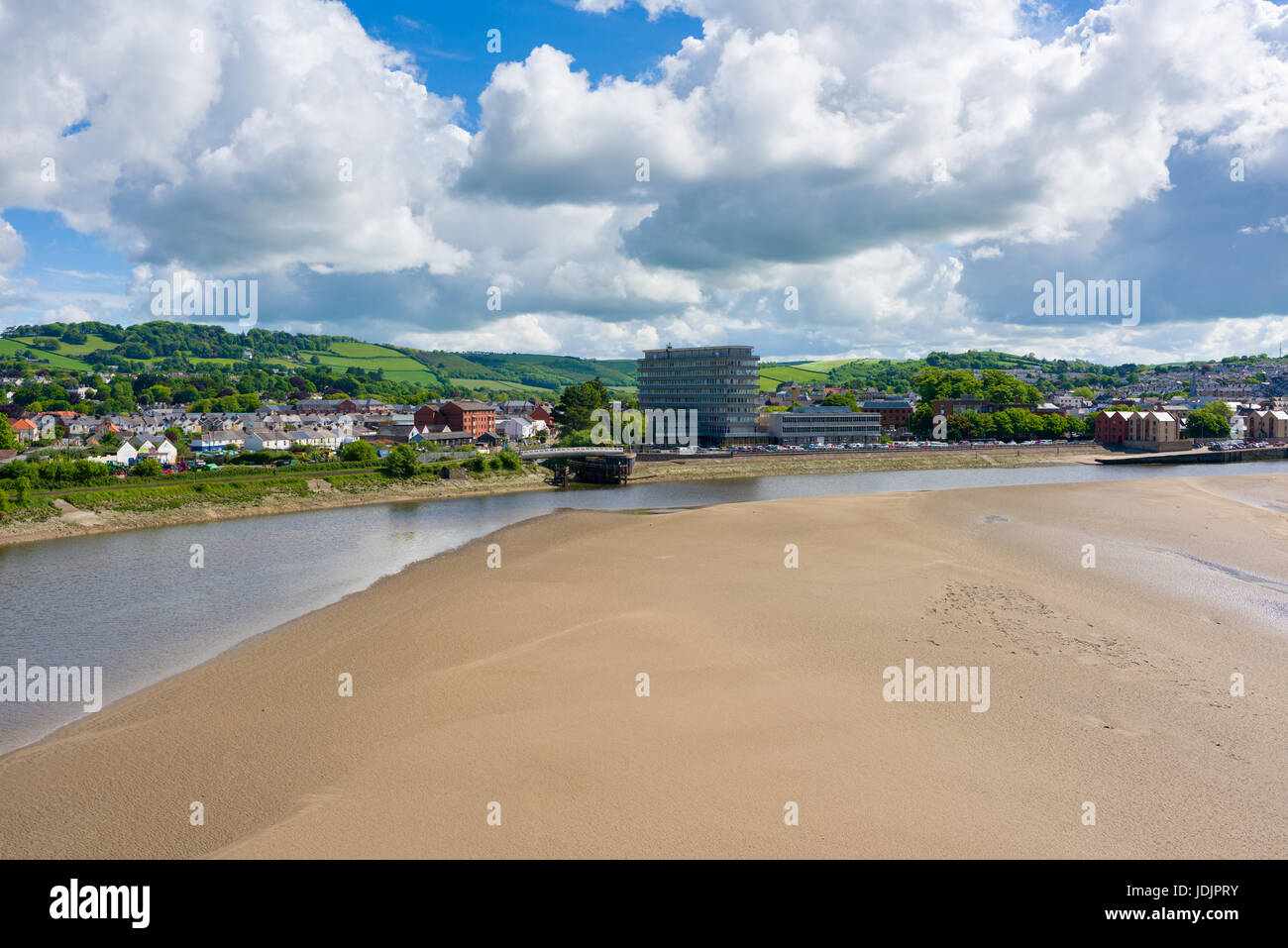 The Taw Estuary and the town of Barnstaple viewed from Taw Bridge ...