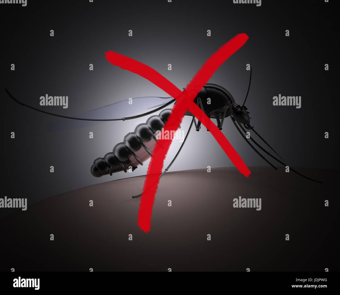 mosquito with red cross sign on dark background, 3d illustration Stock ...