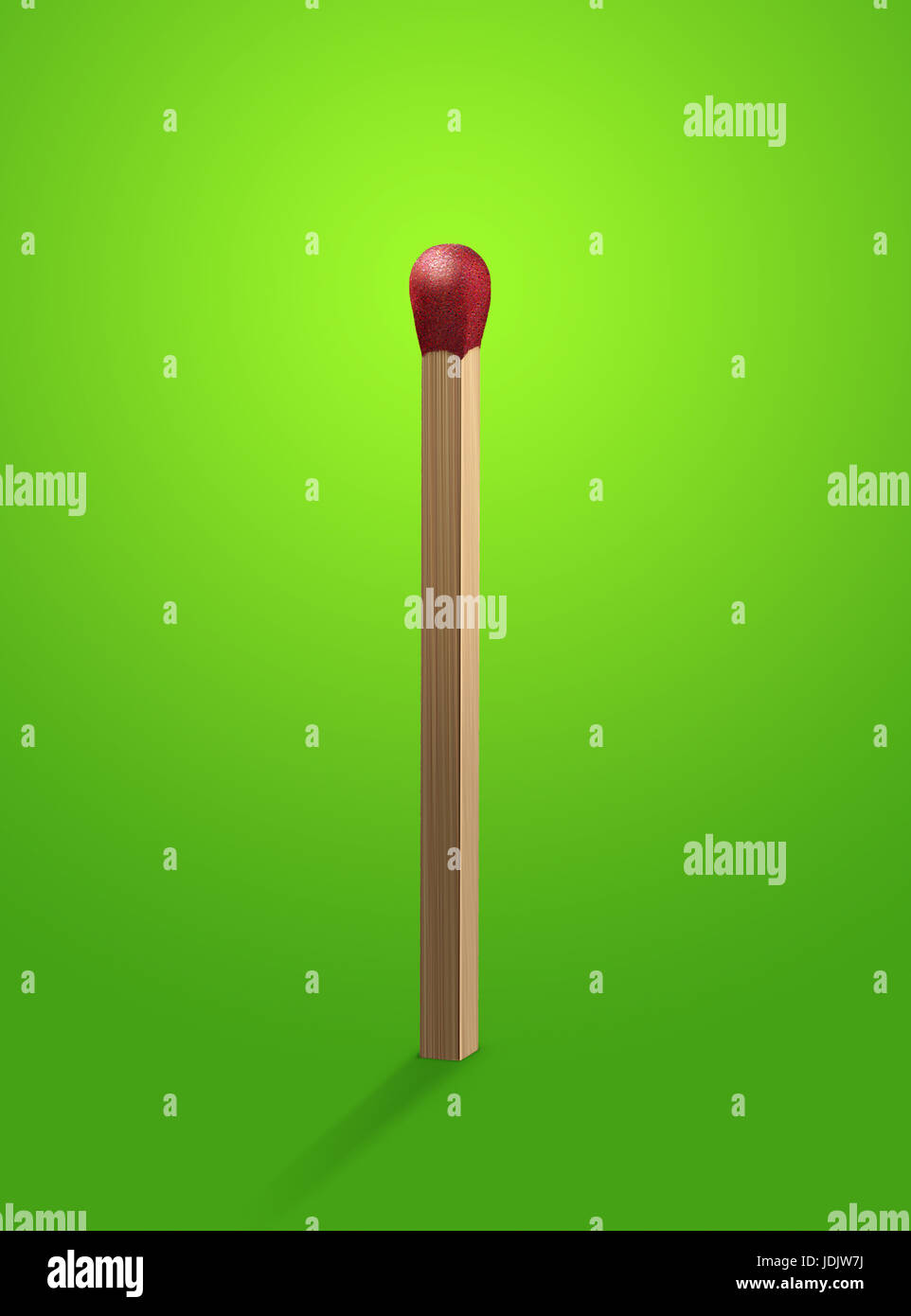 Matchstick on a green background standing upright with shadow Stock ...