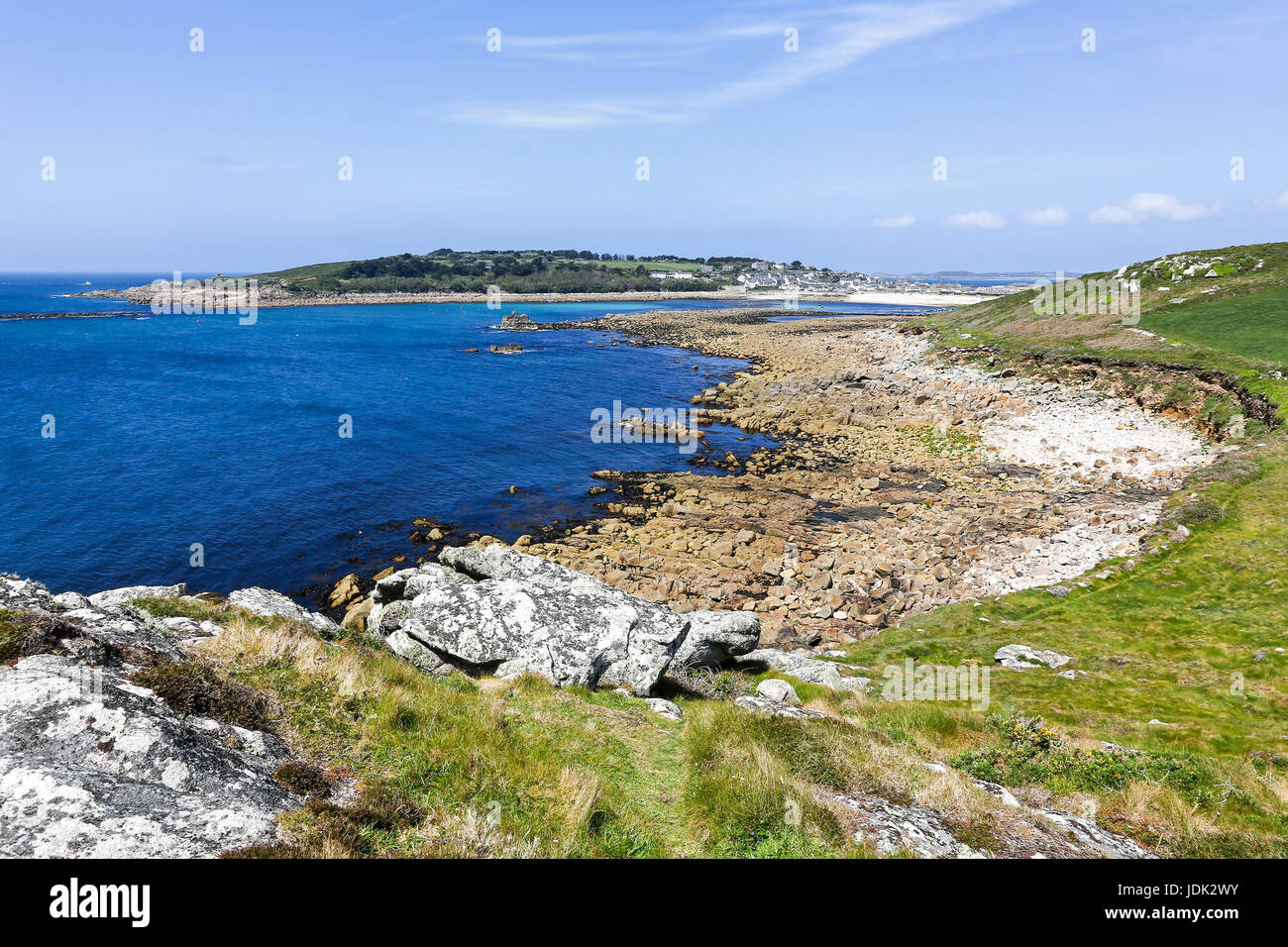 Porthcressa beach and Bay Hugh Town, St. Mary's Island, Isles of Scilly ...