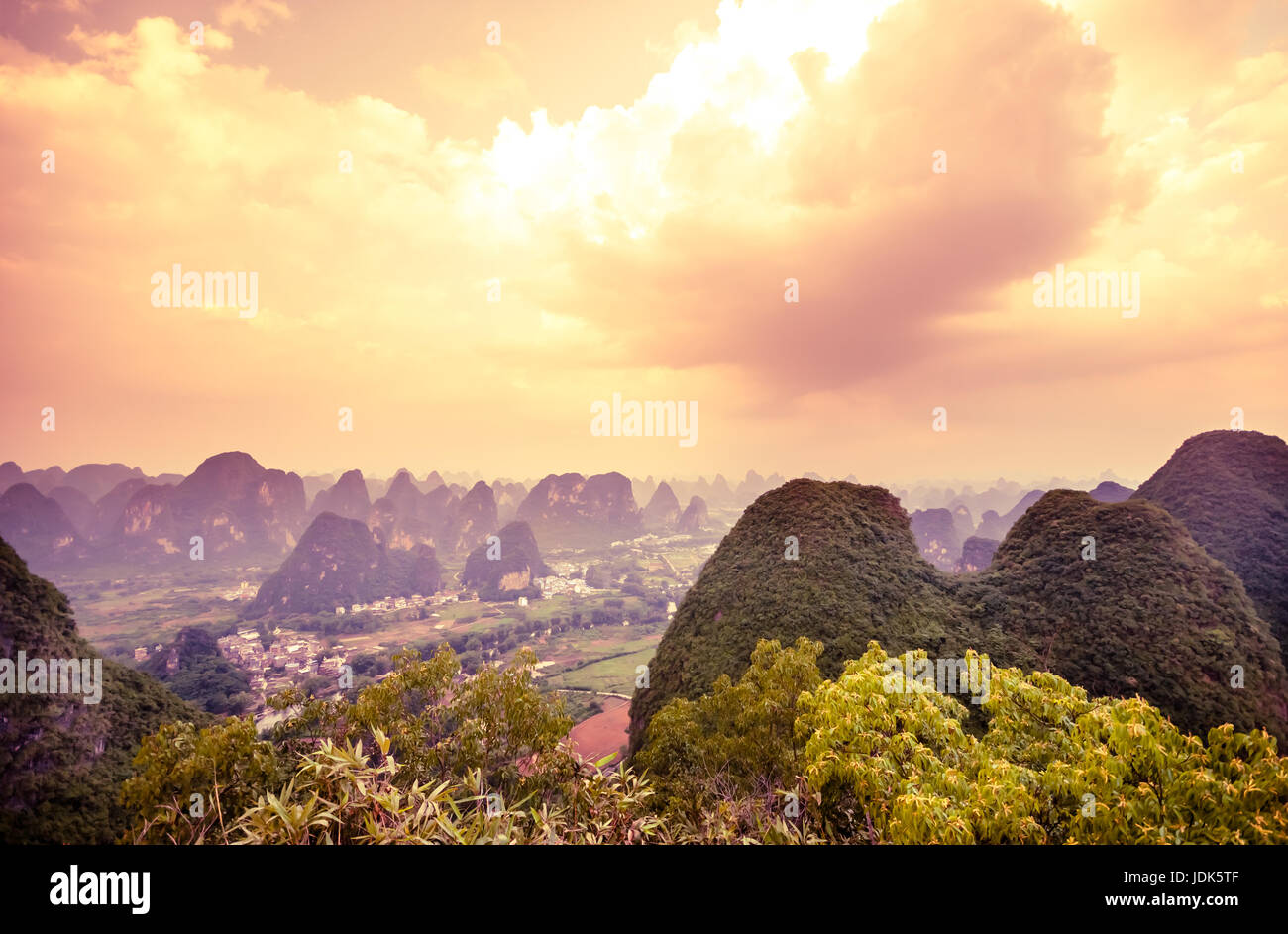 Sunset view from Moon Hill in Yangshuo Stock Photo - Alamy