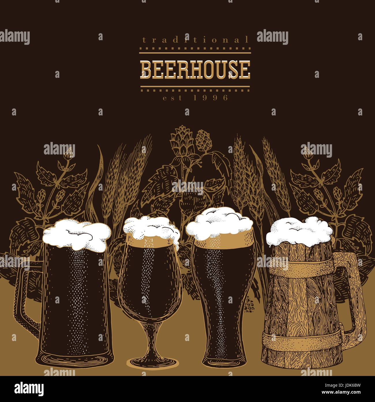 Beer mugs set. Vector illustration in sketch style. Hand drawn beer ...