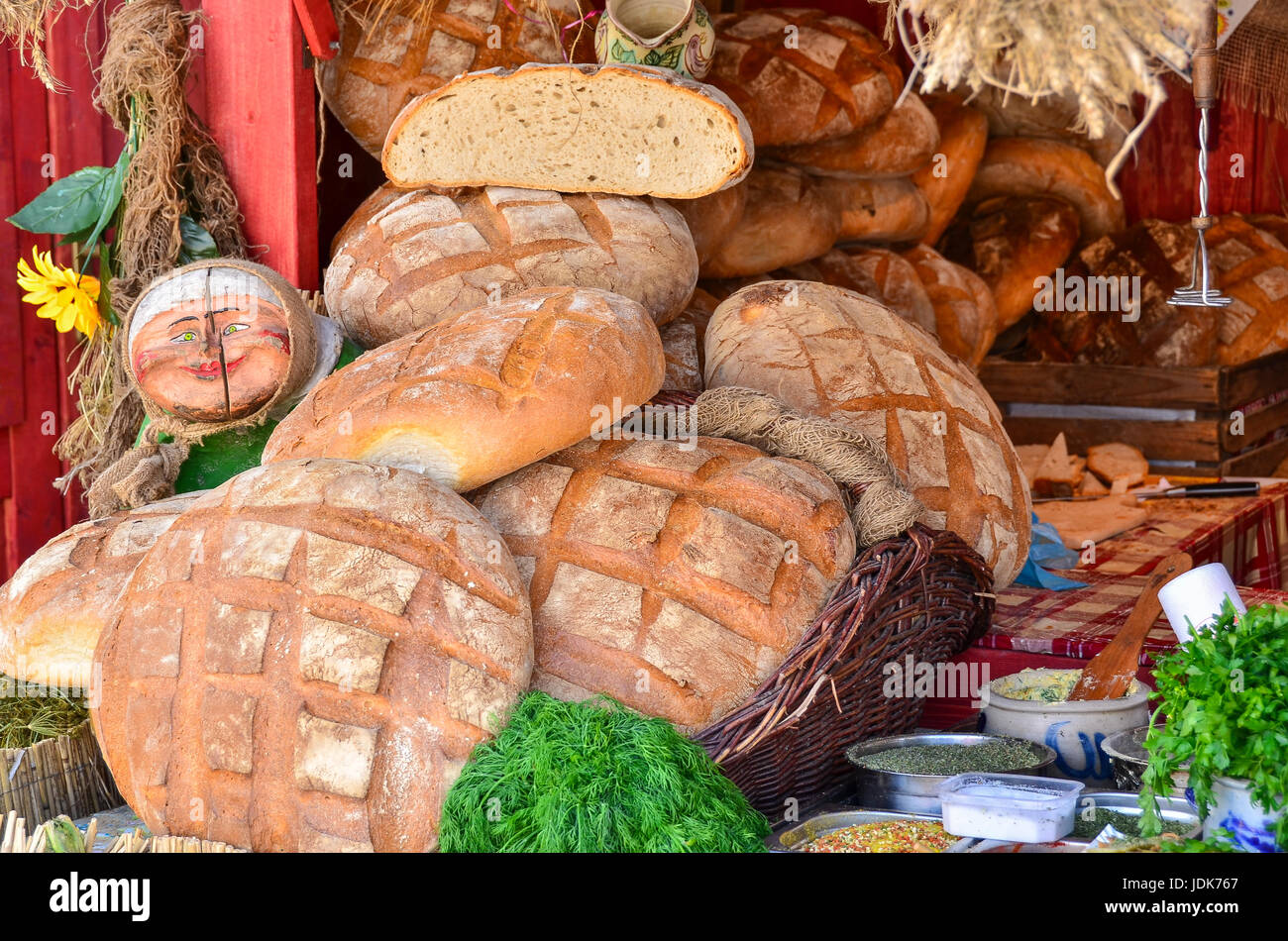 Market selling traditional Polish bread during annual St. Dominics Fair ...