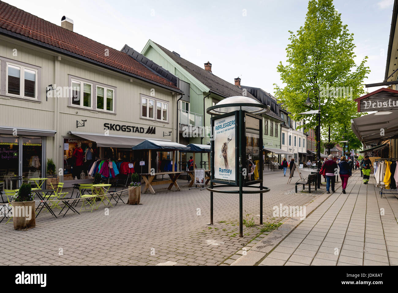 LILLEHAMMER, NORWAY - JUNE 6, 2017: Downtown in a spring day ...