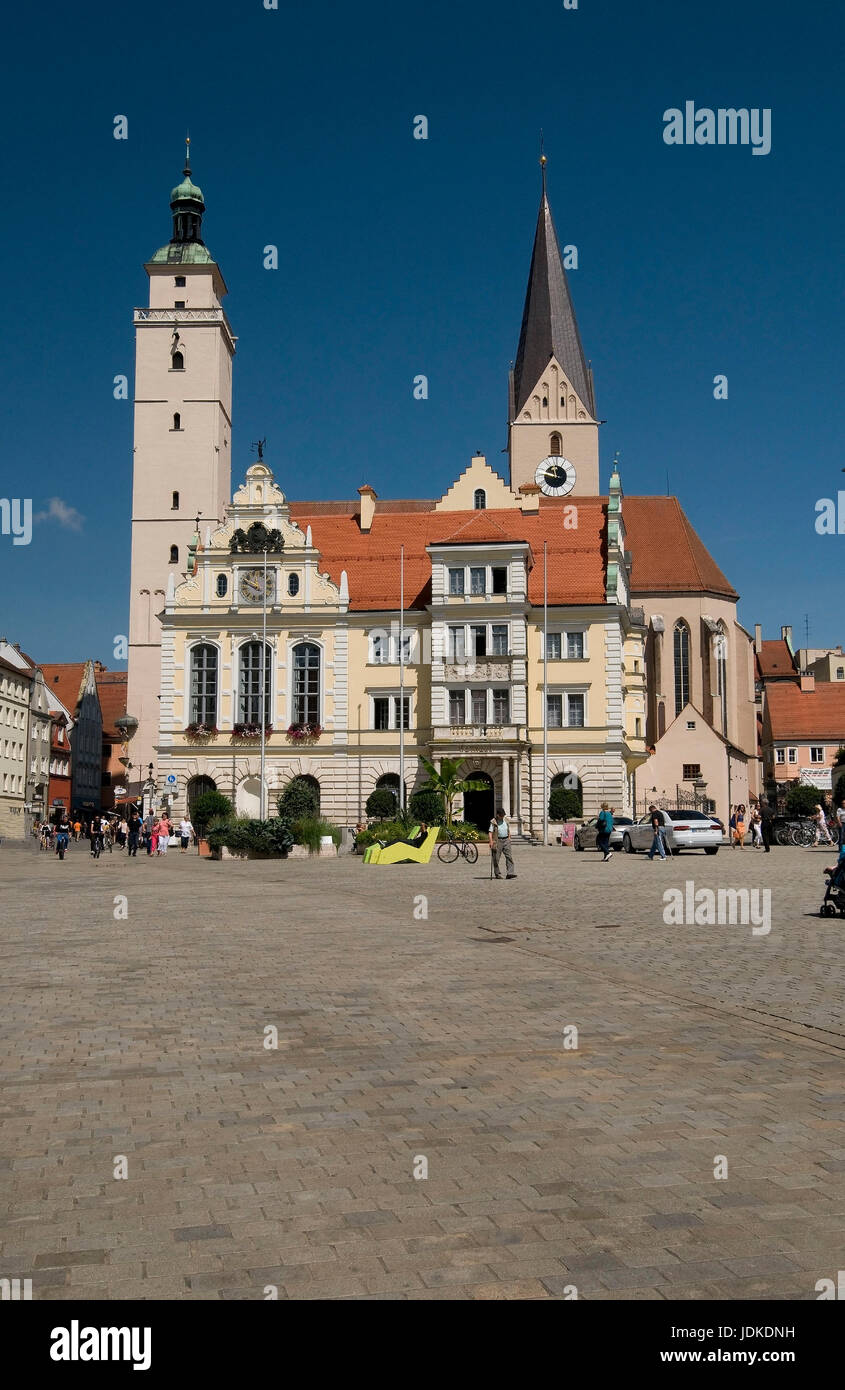 Europe, Germany, Bavaria, Ingolstadt, city hall, builds in 1882, church ...