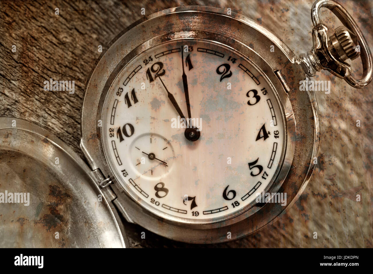 Time concept - Vintage pocket watch on weathered wood background Stock ...
