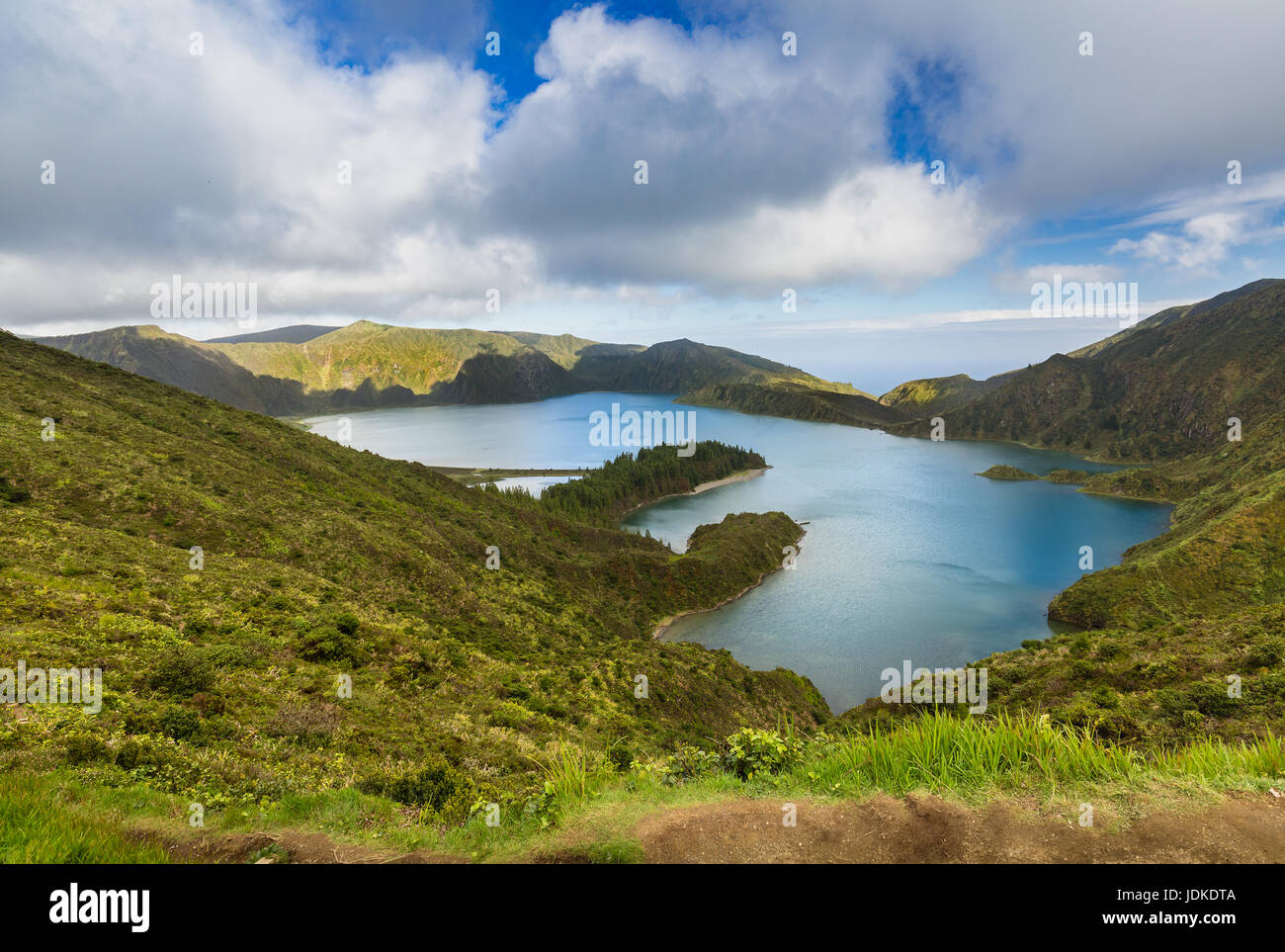 Lake of Fire (Lagoa do Fogo) in the crater of the volcano Pico do Fogo ...