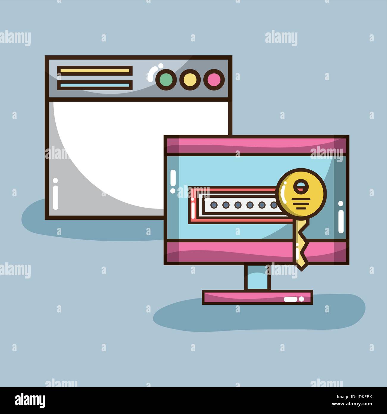 technology window and computer with password and key Stock Vector Image ...