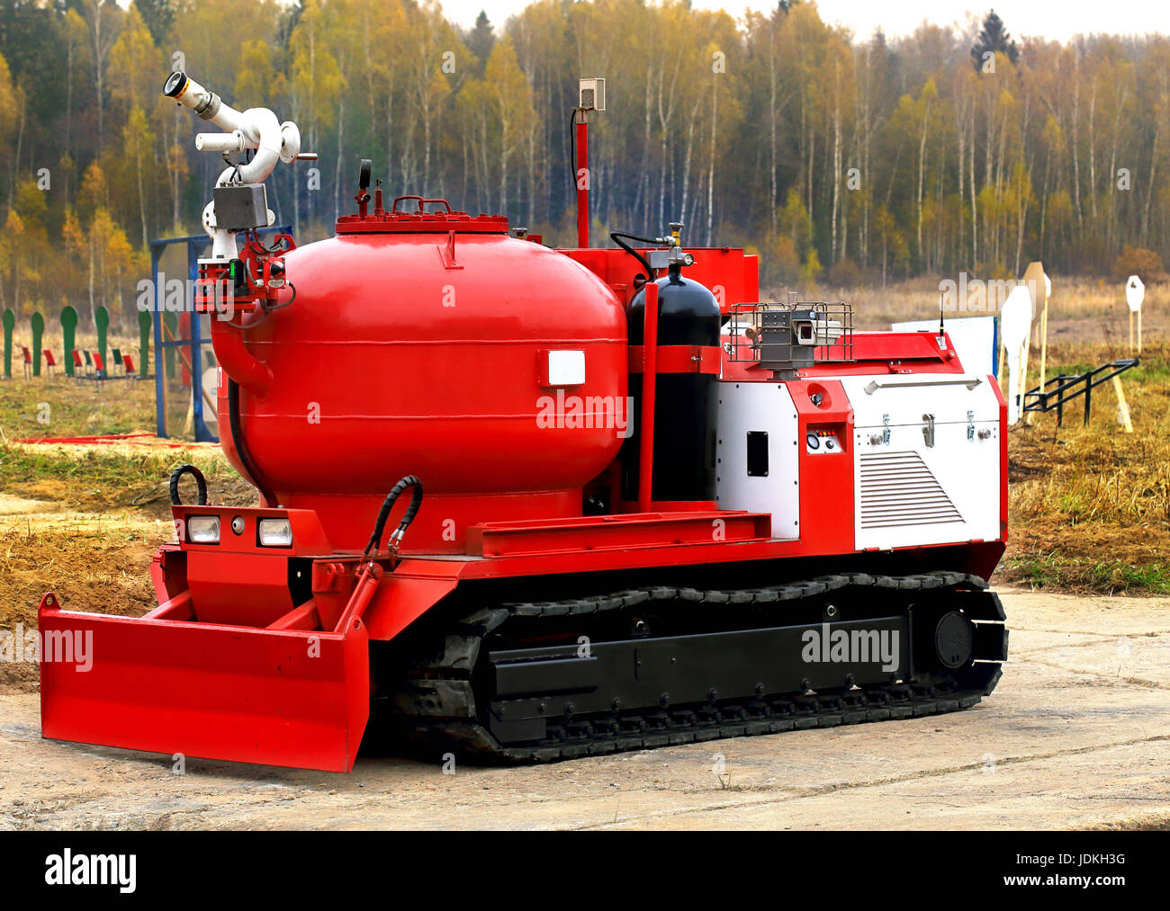 Fire robot based on heavy tracked transport platform with bucket Stock ...