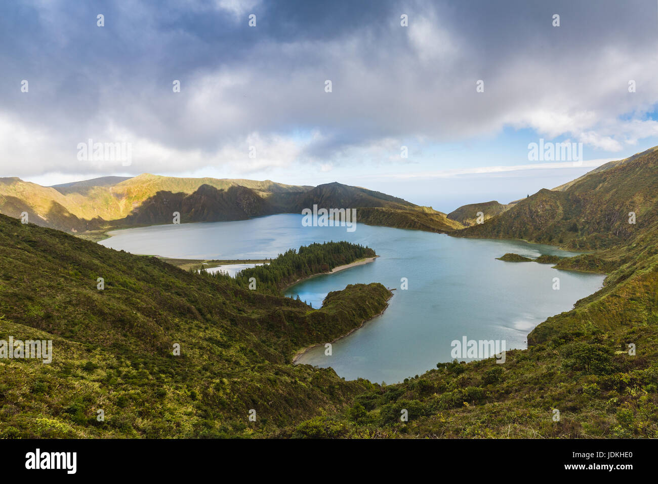 Lake of Fire (Lagoa do Fogo) in the crater of the volcano Pico do Fogo ...